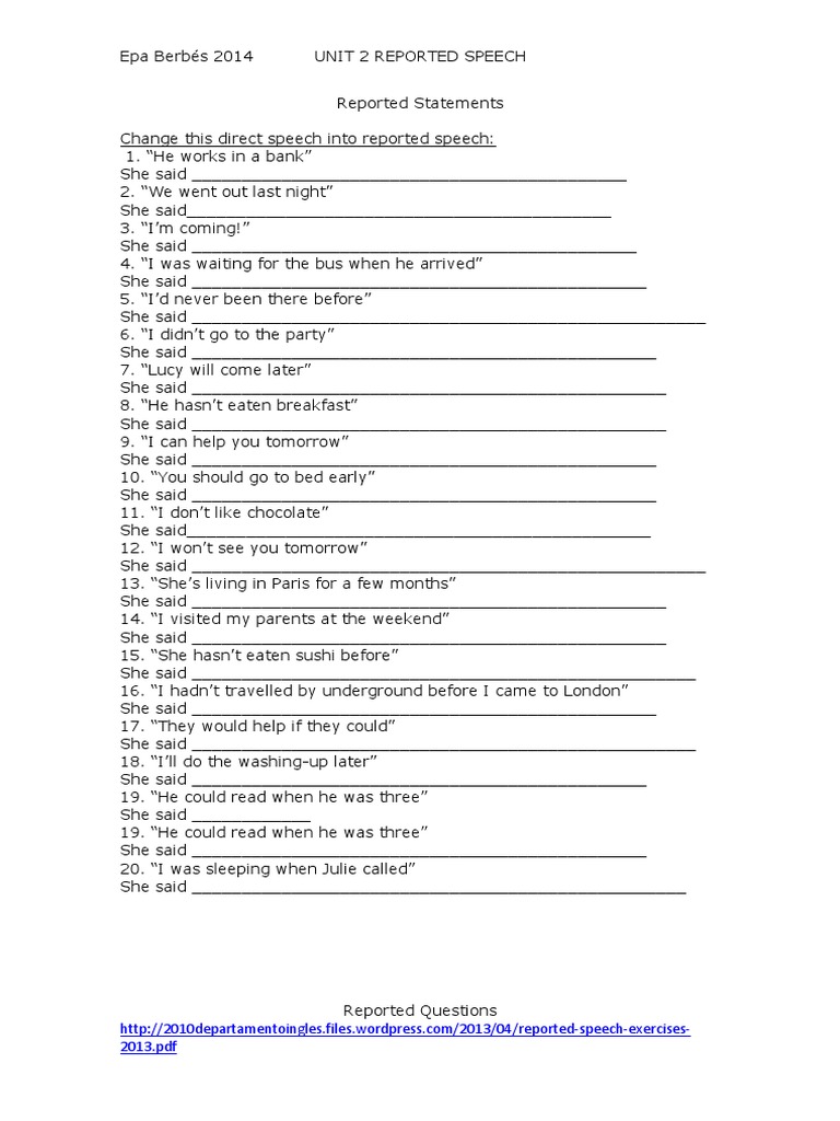 Reported Statements and Questions | PDF | Language Arts & Discipline ...