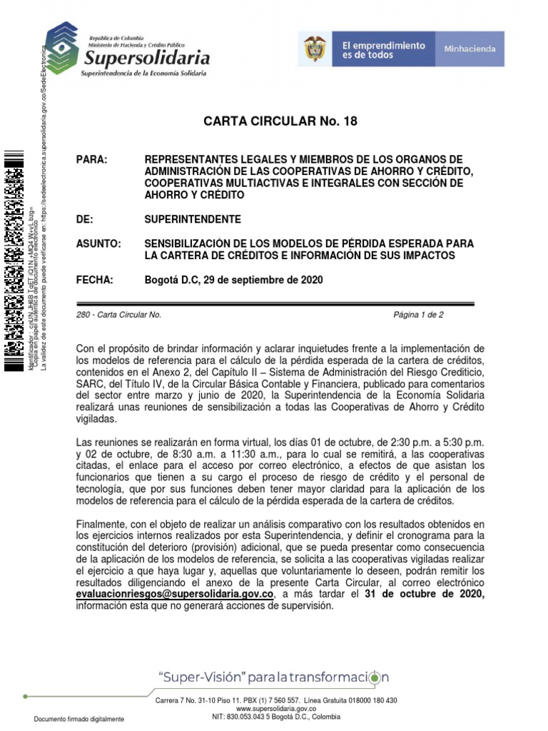 Carta Circular 18 de 2020 Sensibilizacion Modelos de Referencia | PDF ...