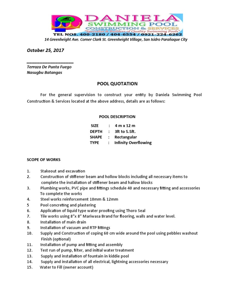 October 25, 2017 - : Pool Quotation | PDF | Swimming Pool ...