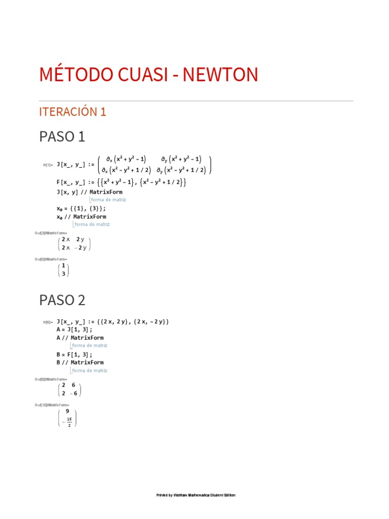 Solving A System Of Nonlinear Equations Using The Quasi Newton Method Pdf Functions And