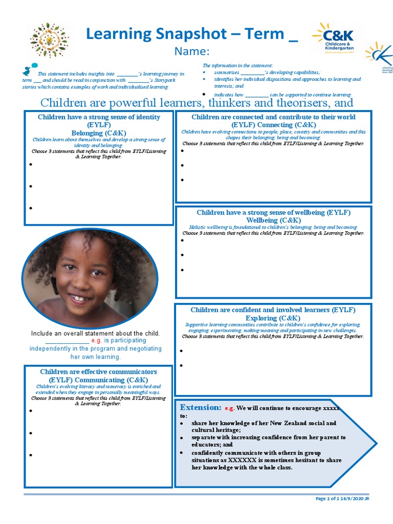 Learning Snapshot EYLF Template | PDF | Learning | Human Communication
