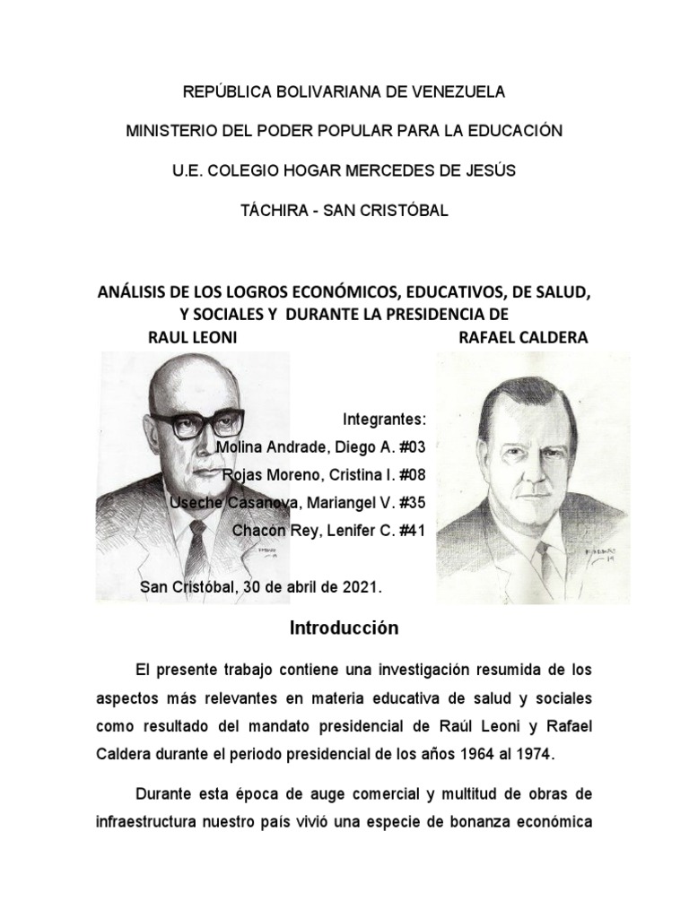 Presidencia Raul Leoni y Rafael Caldera Grupo 3 | PDF | Venezuela ...