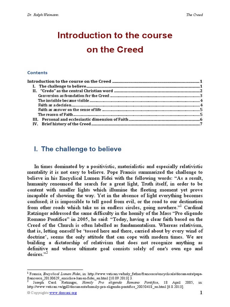 Introduction To The Course On The Creed | PDF | Arianism | Faith