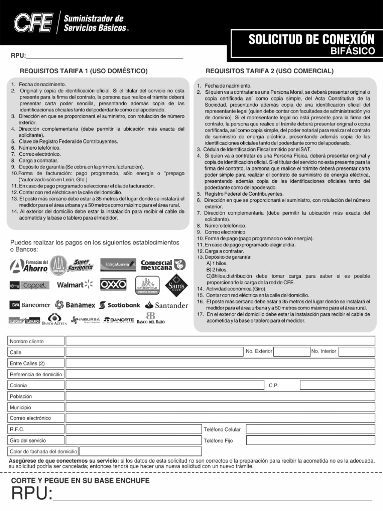 Solicitud Conexión CFE Bifasico | PDF
