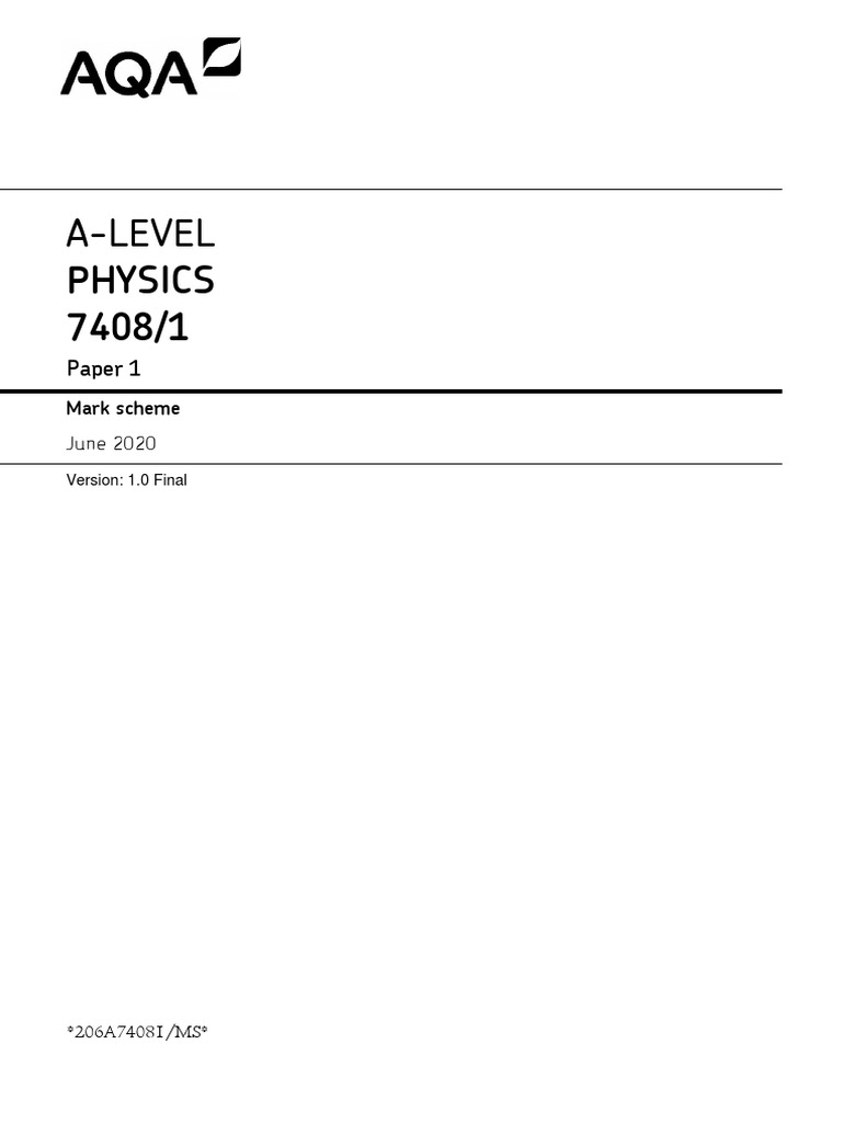 AQA 2020 Paper 1 MS | PDF | Photoelectric Effect | Quark