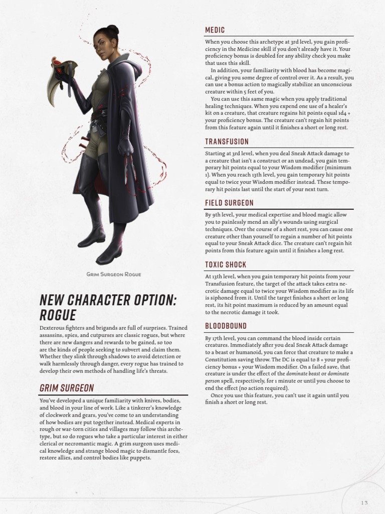 New Character Option: Rogue: Grim Surgeon | PDF | Role Playing Games