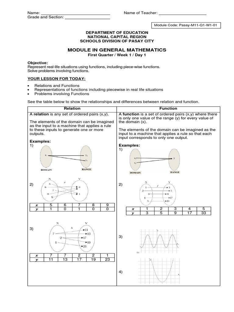 Pasay GM11 Q1 W1 01 | PDF | Function (Mathematics) | Mathematics