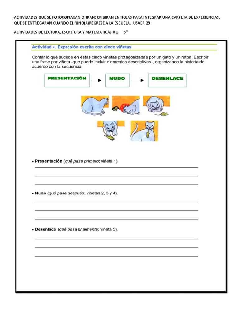 Actividades de Lectura, Escritura y Matematicas # 1 5° | PDF