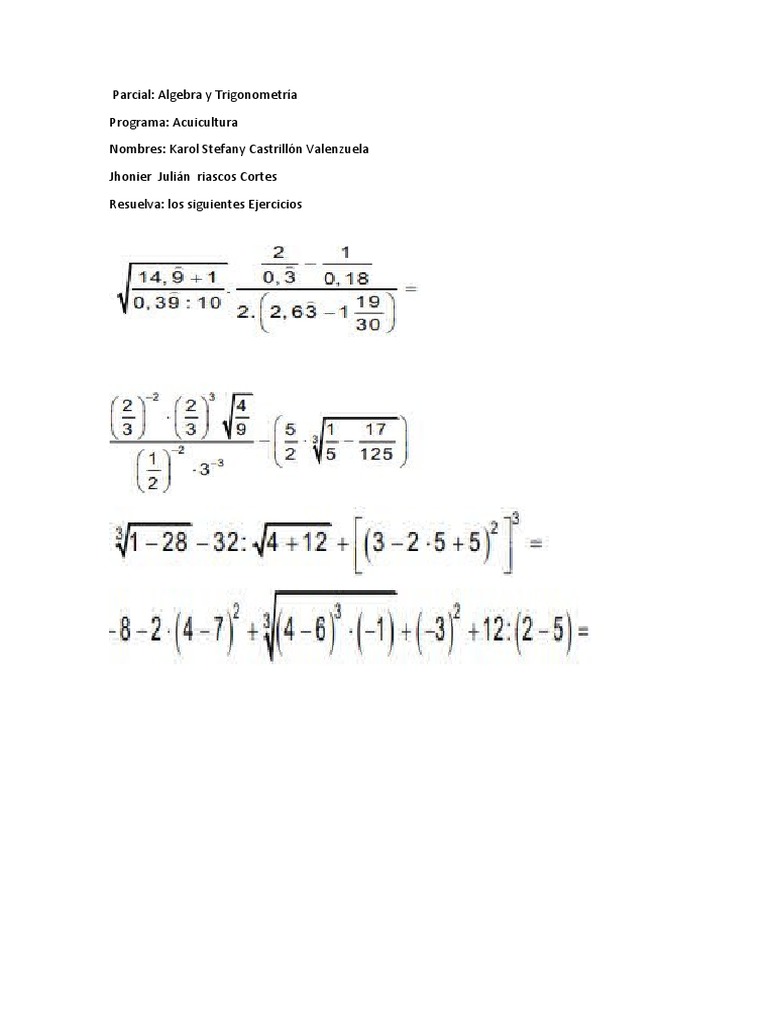 Ejercicios de Álgebra y Trigonometría | PDF