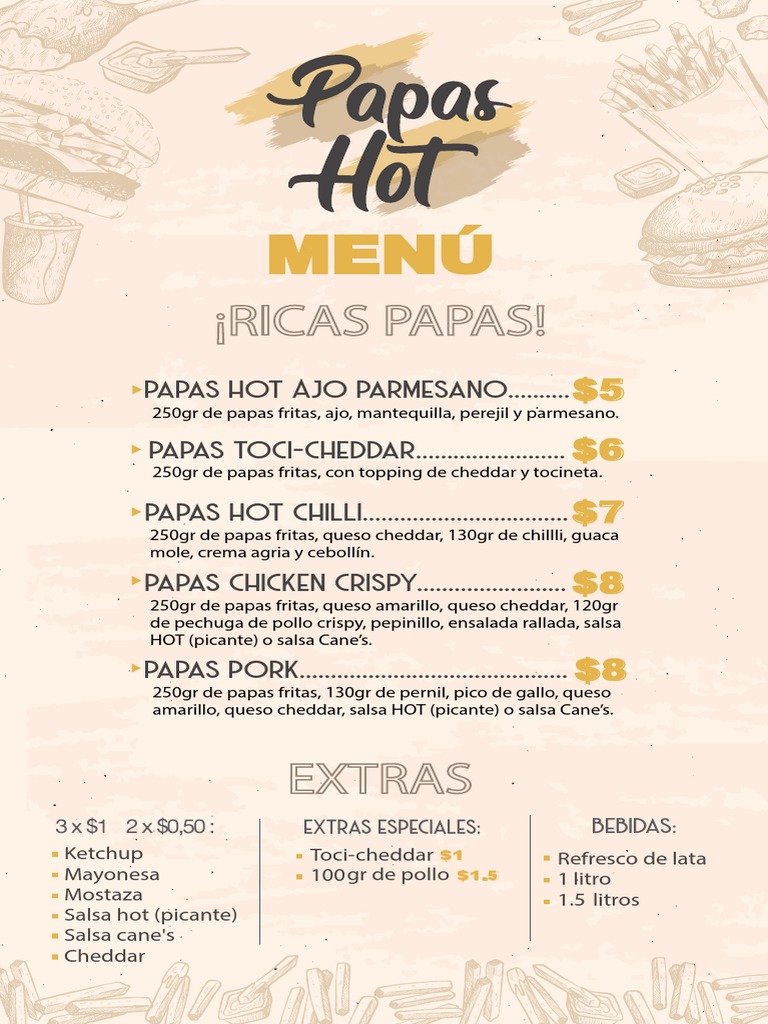 Menú de Papas y Complementos | PDF | Alimentos | Cocina europea
