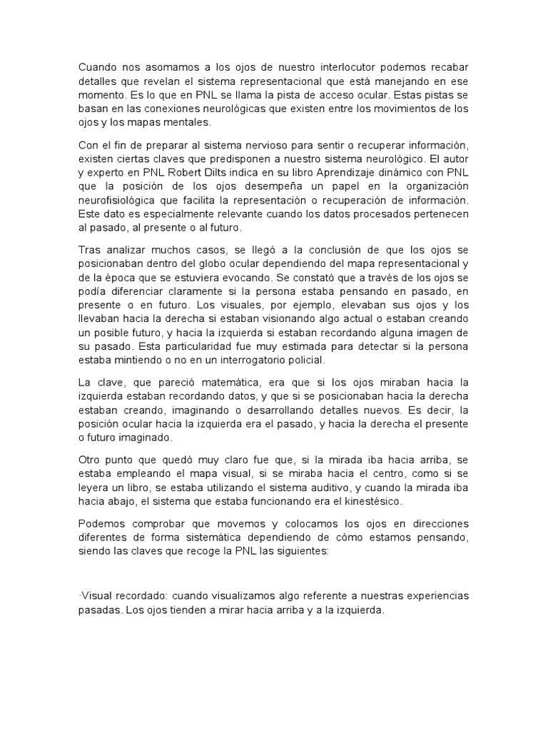 Claves de Acceso Ocular PNL | PDF | Ritmo | Comunicación