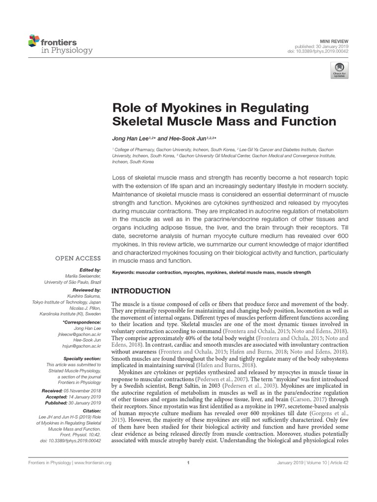 Role of Myokines in Regulating Skeletal Muscle Mass and Function | PDF ...