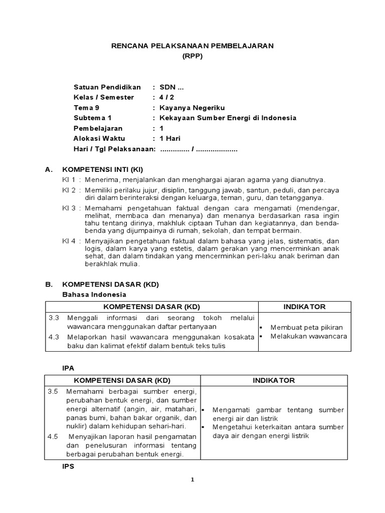 RPP TEMA 9 Kelas 4 | PDF | Ilmu Sosial | Kajian Bahasa Asing