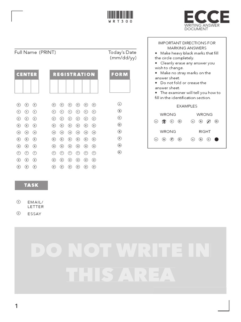 ECCE Writing Answer Sheet Guide | PDF | Written Communication