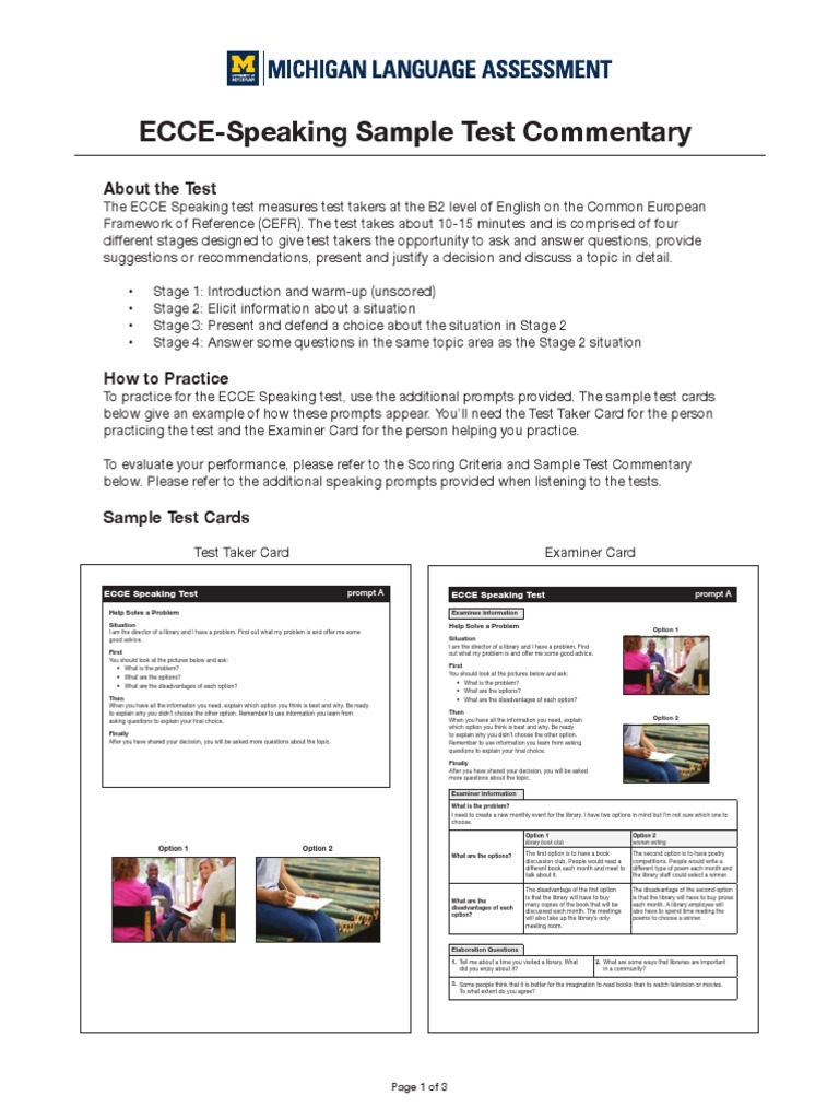 ECCE-Speaking Sample Test Commentary | PDF | Test (Assessment) | Books