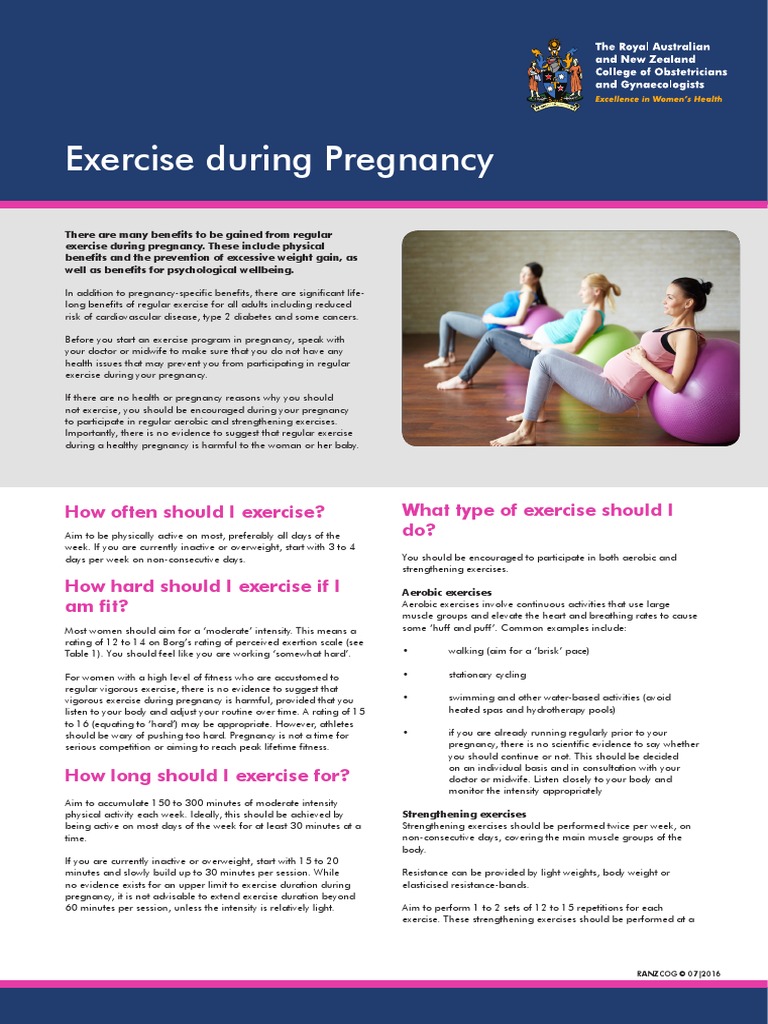 Exercise During Pregnancy Pamphlet | PDF | Pregnancy | Aerobic Exercise