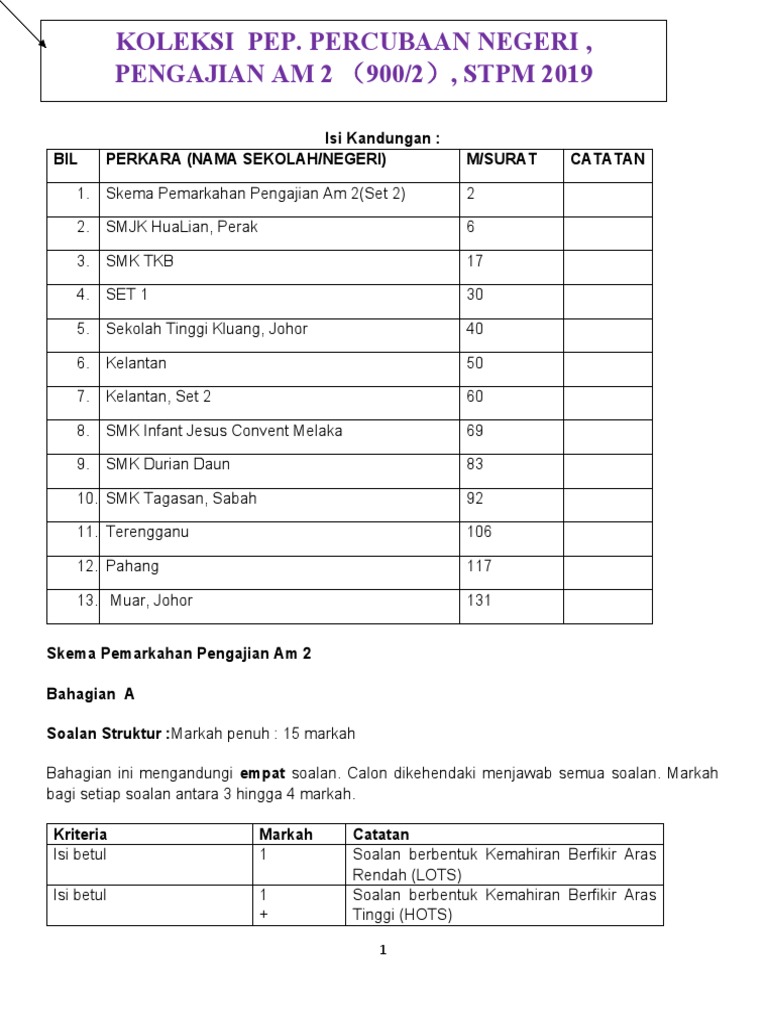 Koleksi Pep Percubaan PA2 2019 | PDF