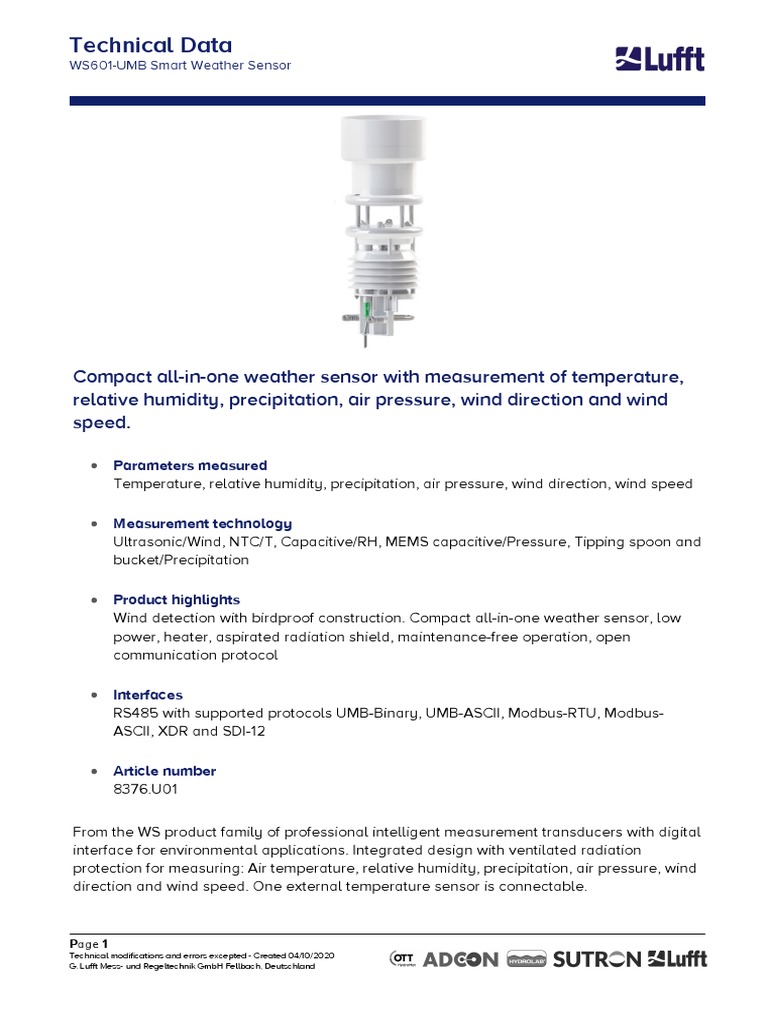 Lufft | PDF | Sensor | Humidity