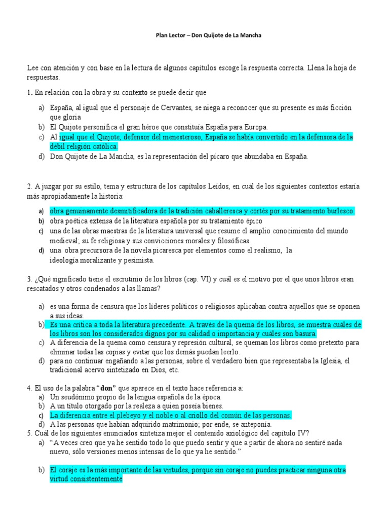 Prueba Del Quijote Usa - Cap I A Vi | PDF | Don Quijote