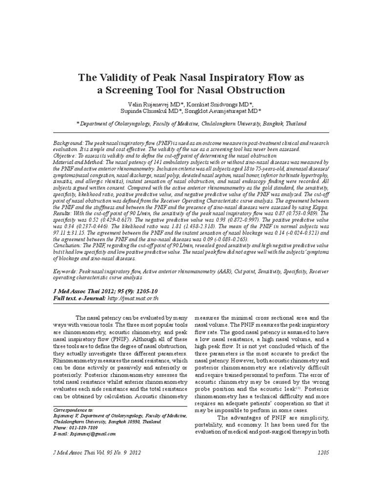 000 The Validity of Peak Nasal Inspiratory Flow As A SCREENING TOOL ...