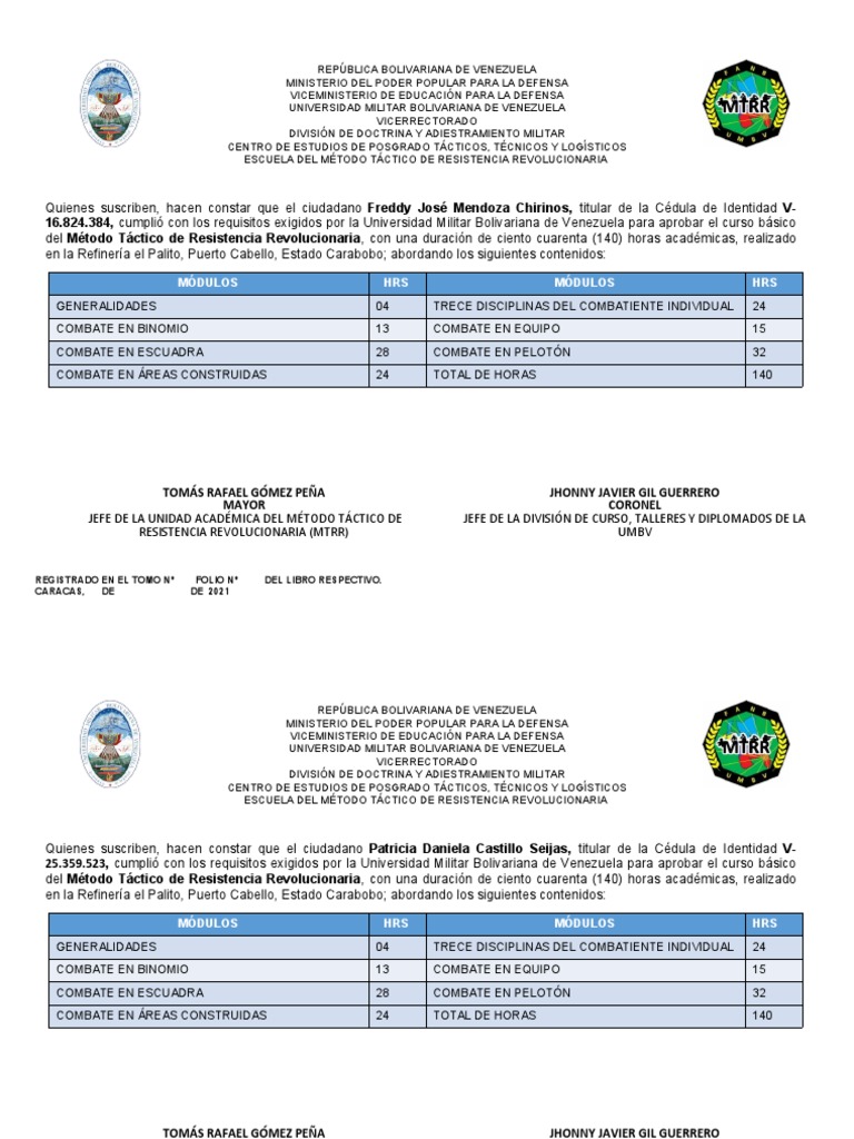 DECIMO Curso MTRR Certificado Reverso Basico | PDF | Venezuela | Instituciones educacionales