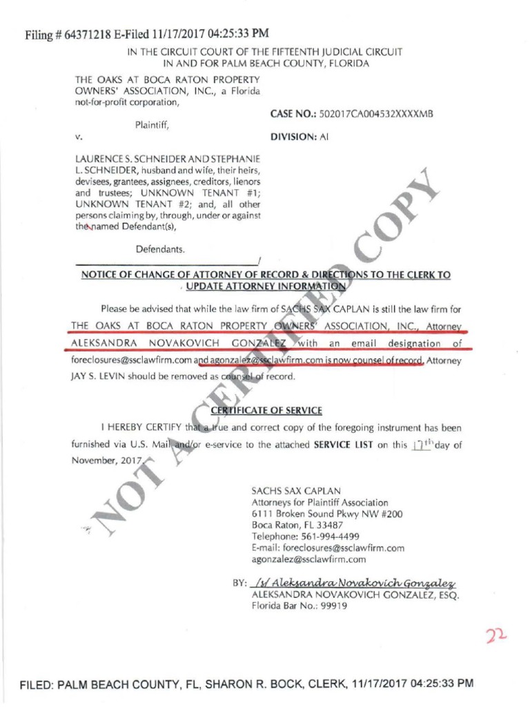 (D.E. 22) Notice of Change of Record & Direction To Clerk To Update ...