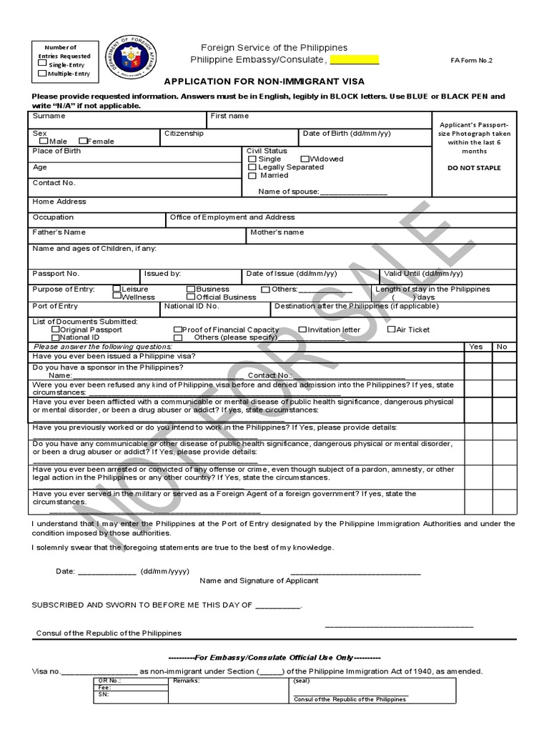 Non-Immigrant Visa Application Form | PDF | Travel Visa | Passport