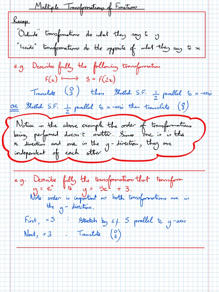 Multiple Transformations of Functions Lesson Notes | PDF