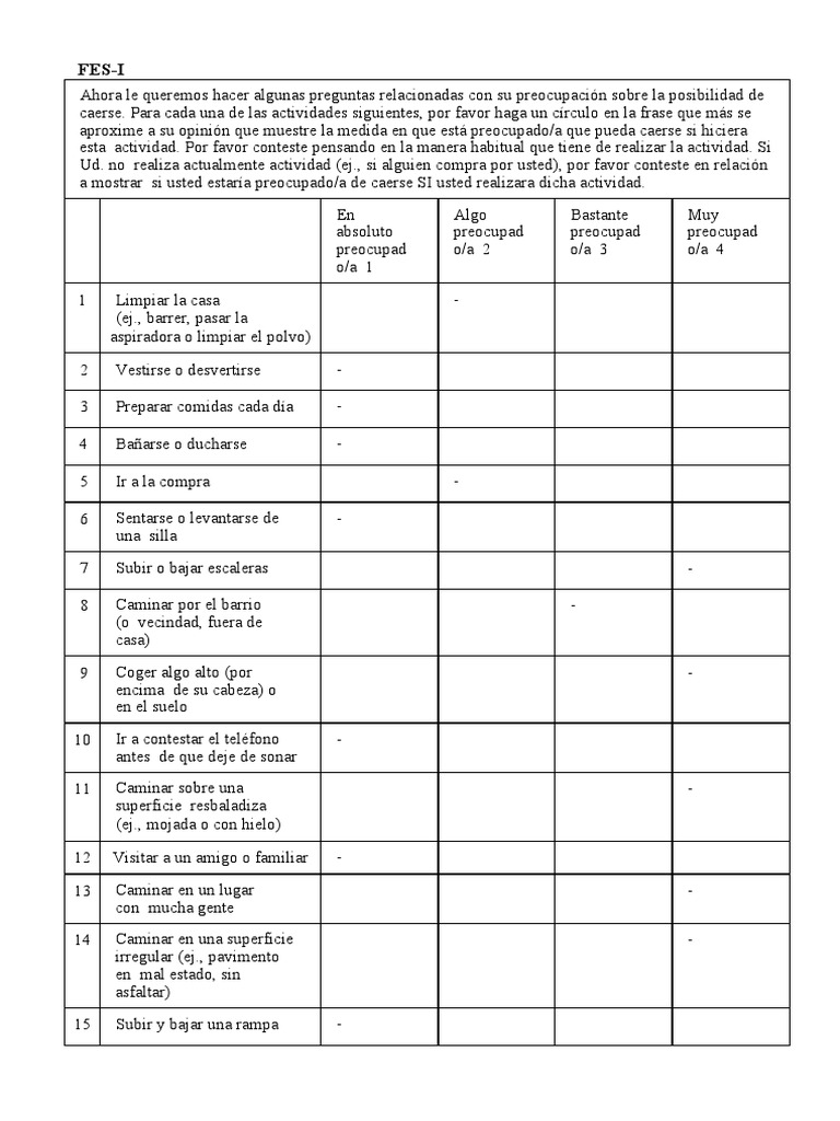 FES-I - Spanish (Riesgo Caída) | PDF