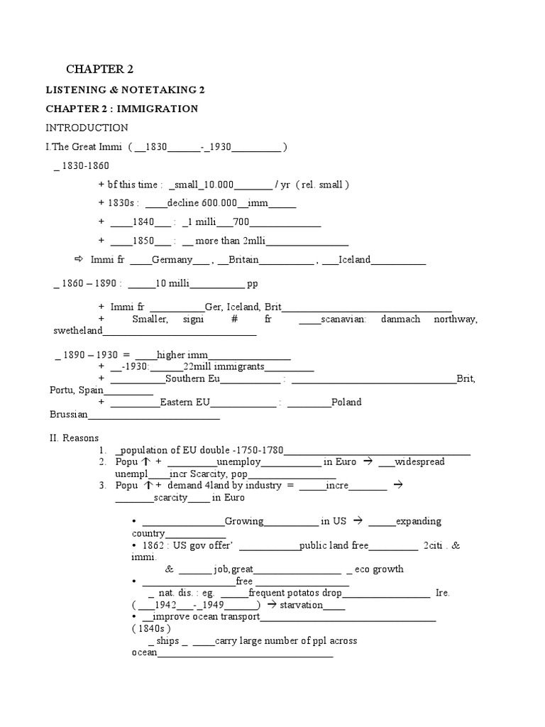Listening & Notetaking 2 Chapter 2: Immigration | PDF