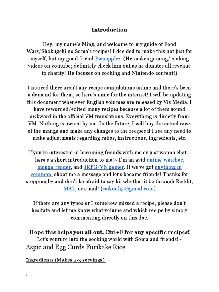 Shokugeki No Soma - Food Wars Recipes! | PDF | Sauce | Curry