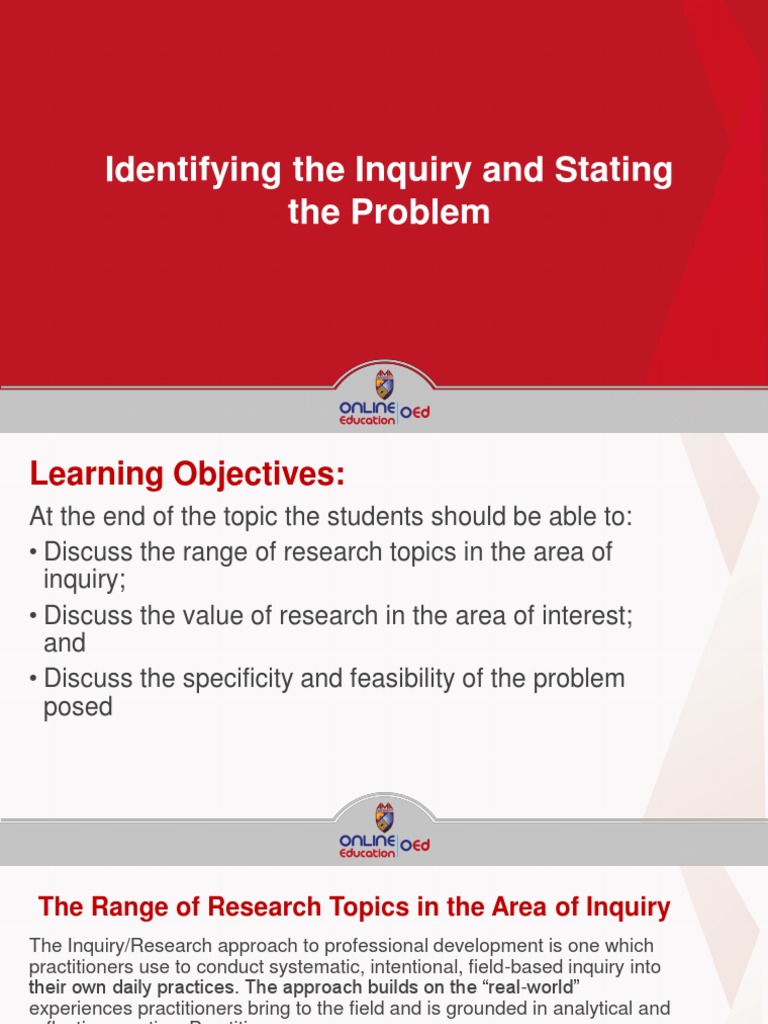 Module Identifying The Inquiry and Stating The Problem | PDF | Inquiry | Reflective Practice