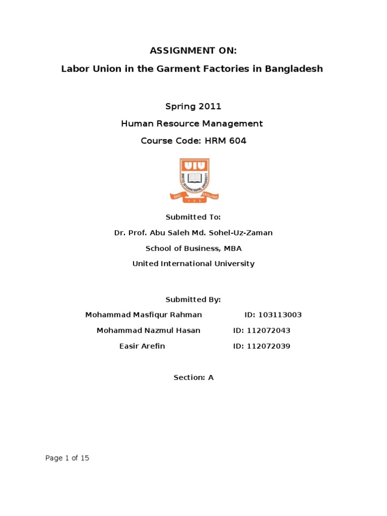 HRM Assignment | PDF | Trade Union | Employment