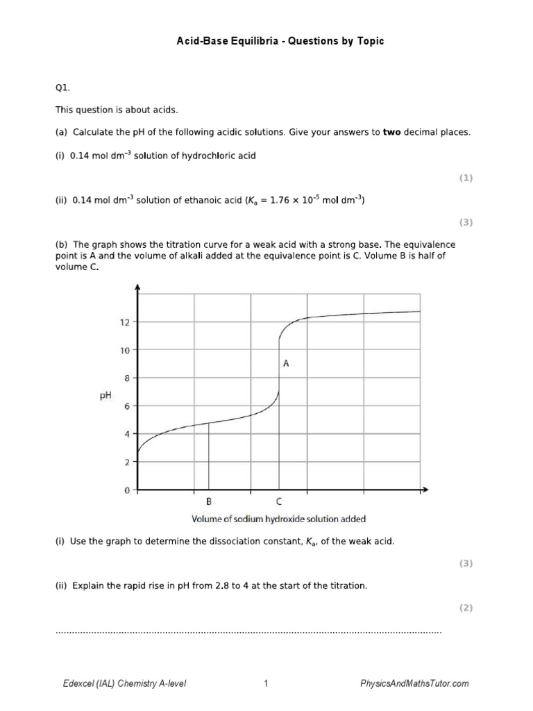 Acid-Base Equilibria A-Level Questions | PDF