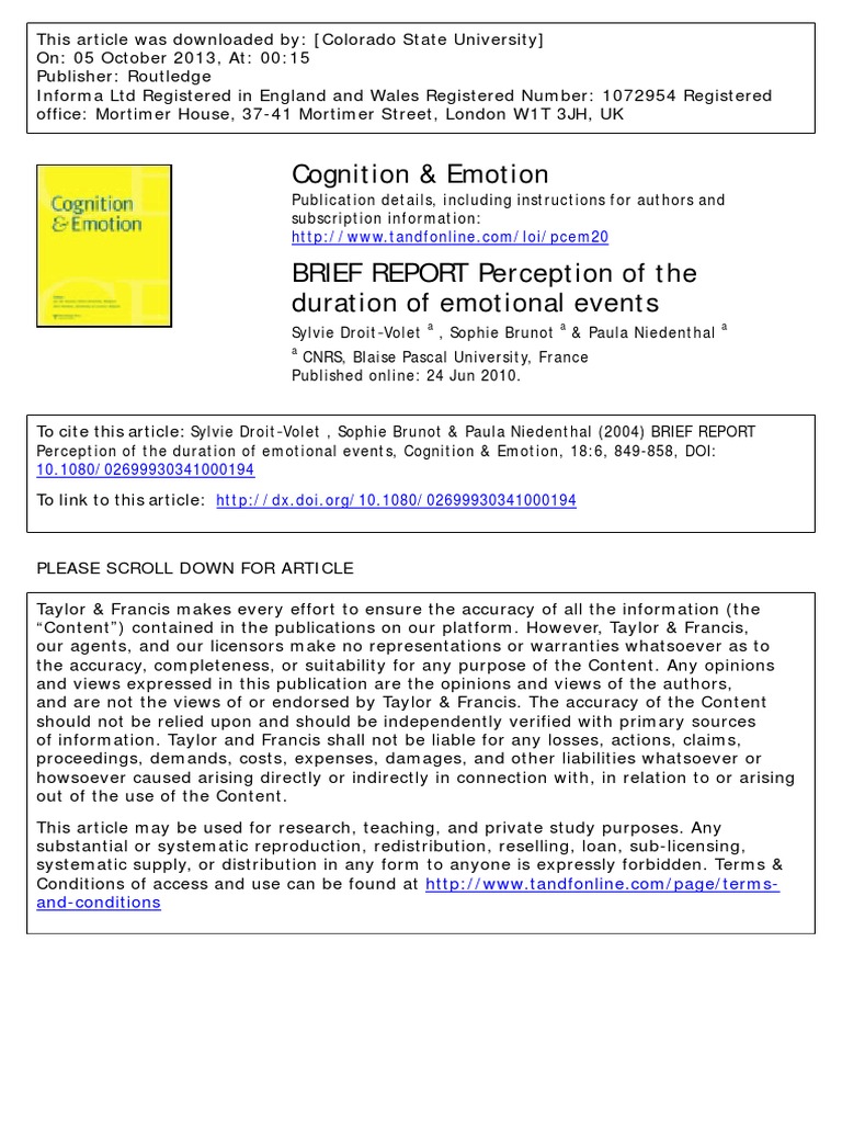 Perception of The Duration of Emotional Events | PDF | Time Perception ...