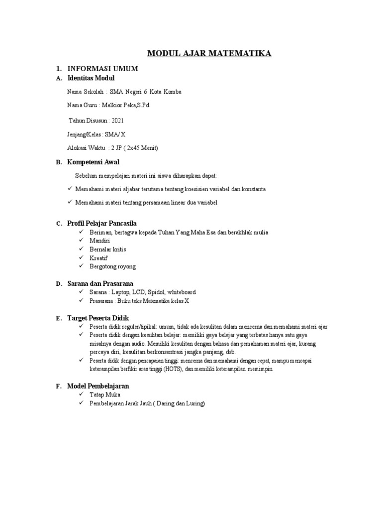 Mekos Modul Ajar Matematika SPLTV | PDF