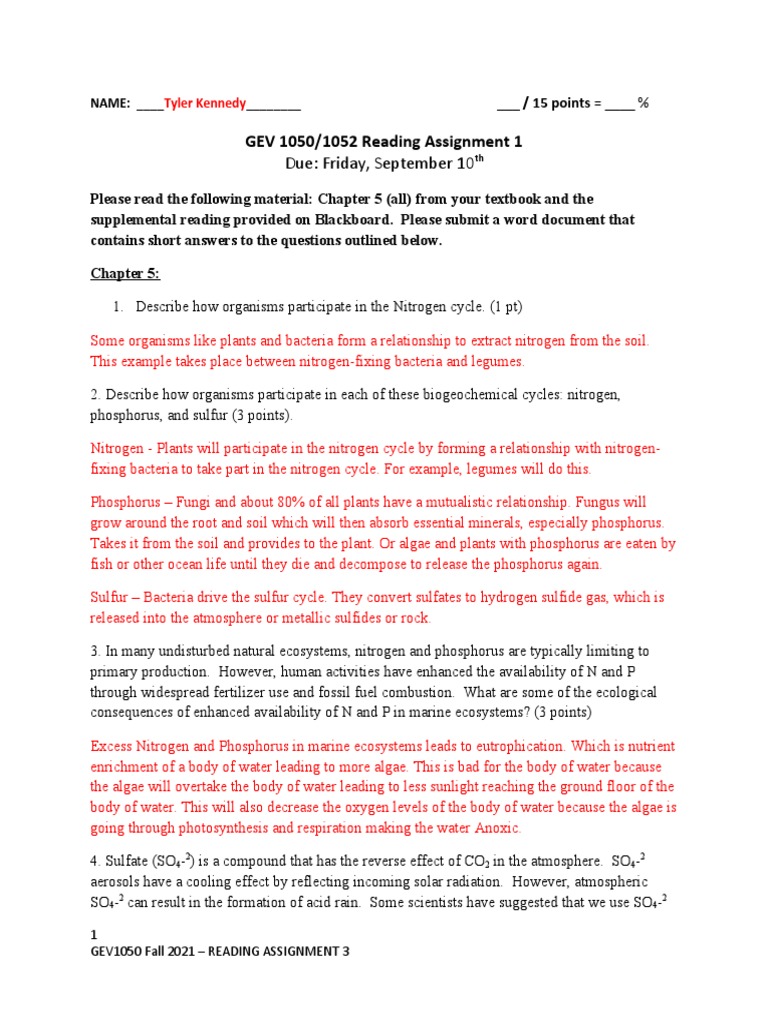 Reading Assignment 3 | PDF | Ecosystem | Plants