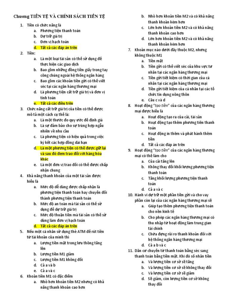 BT Chương 6 Tiền Tệ CSTT Và Lạm Phát | PDF