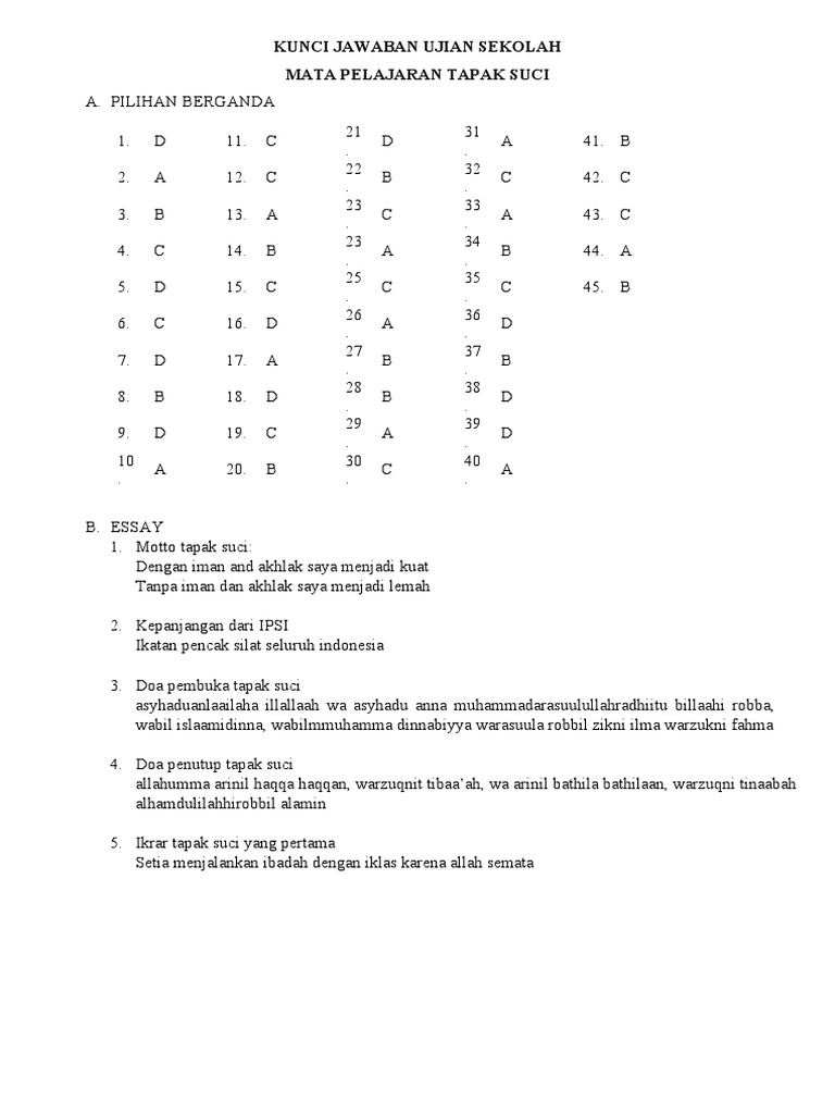 Kunci Jawaban Ujian Sekolah Tapak Suci | PDF