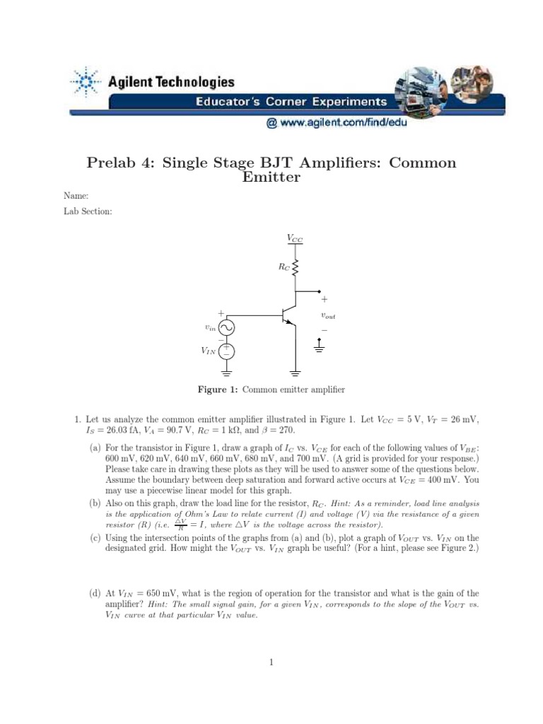 Lab 4 | PDF | Bipolar Junction Transistor | Amplifier