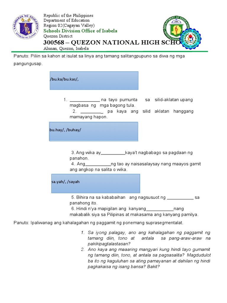 Activity Sheet Sa Filipino | PDF