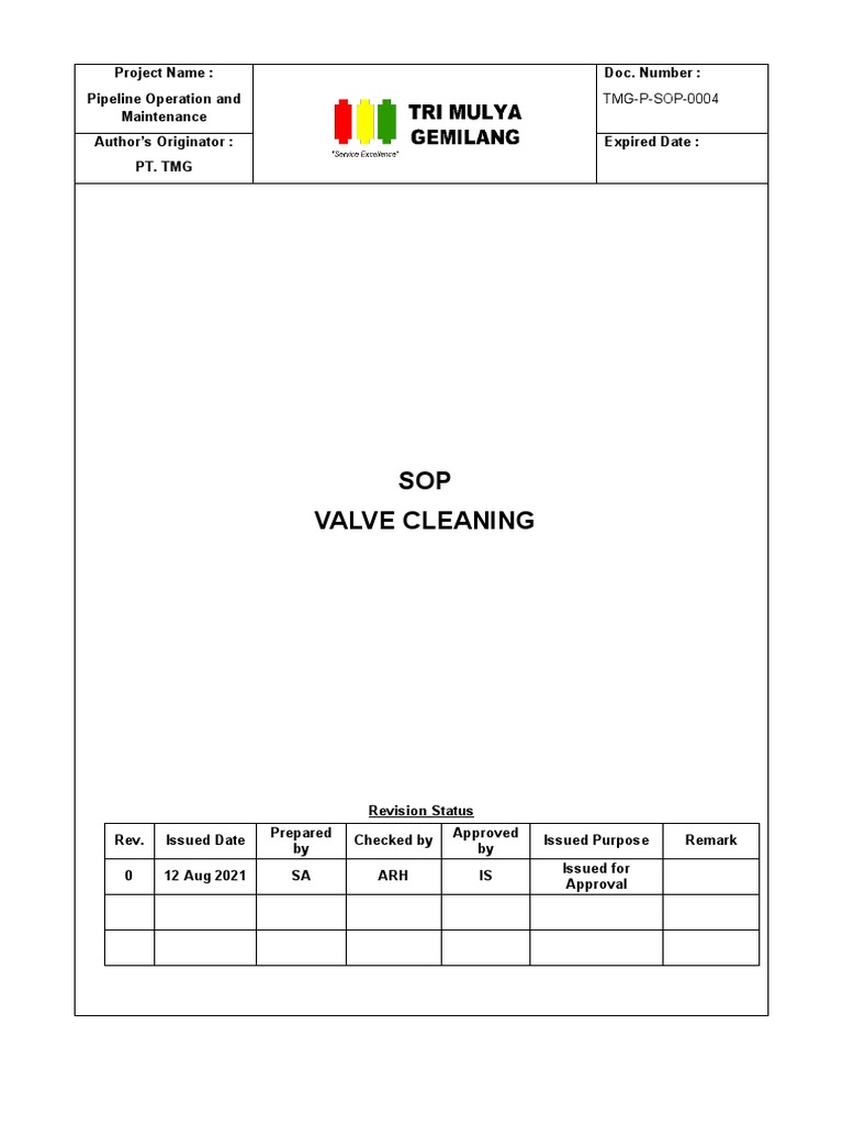 SOP Valve Cleaning: Project Name: Pipeline Operation and Maintenance ...
