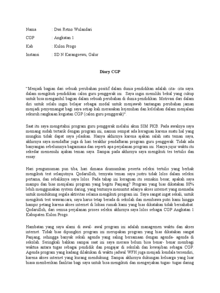 Diary CGP Dwi Retno Wulandari Kelas 12 B | PDF