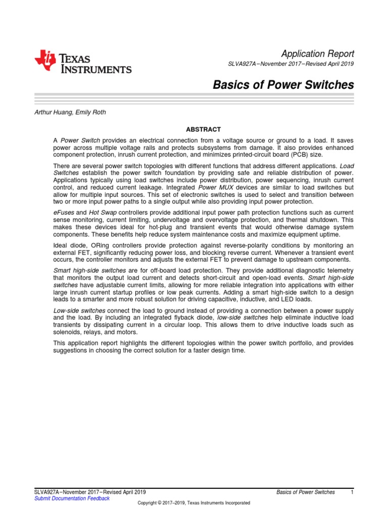 Basics of Power Switches: Application Report | PDF | Diode | Switch