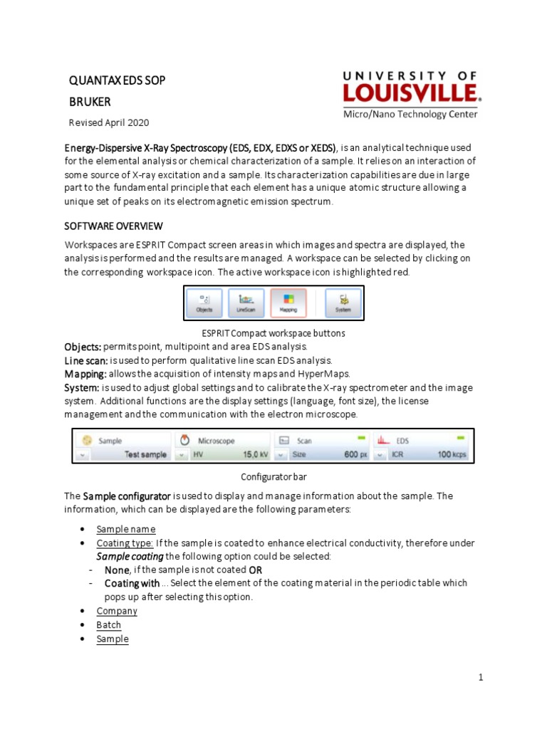 Quantax Eds Sop Bruker: Sample Coating | PDF | Energy Dispersive X Ray Spectroscopy | Chemistry