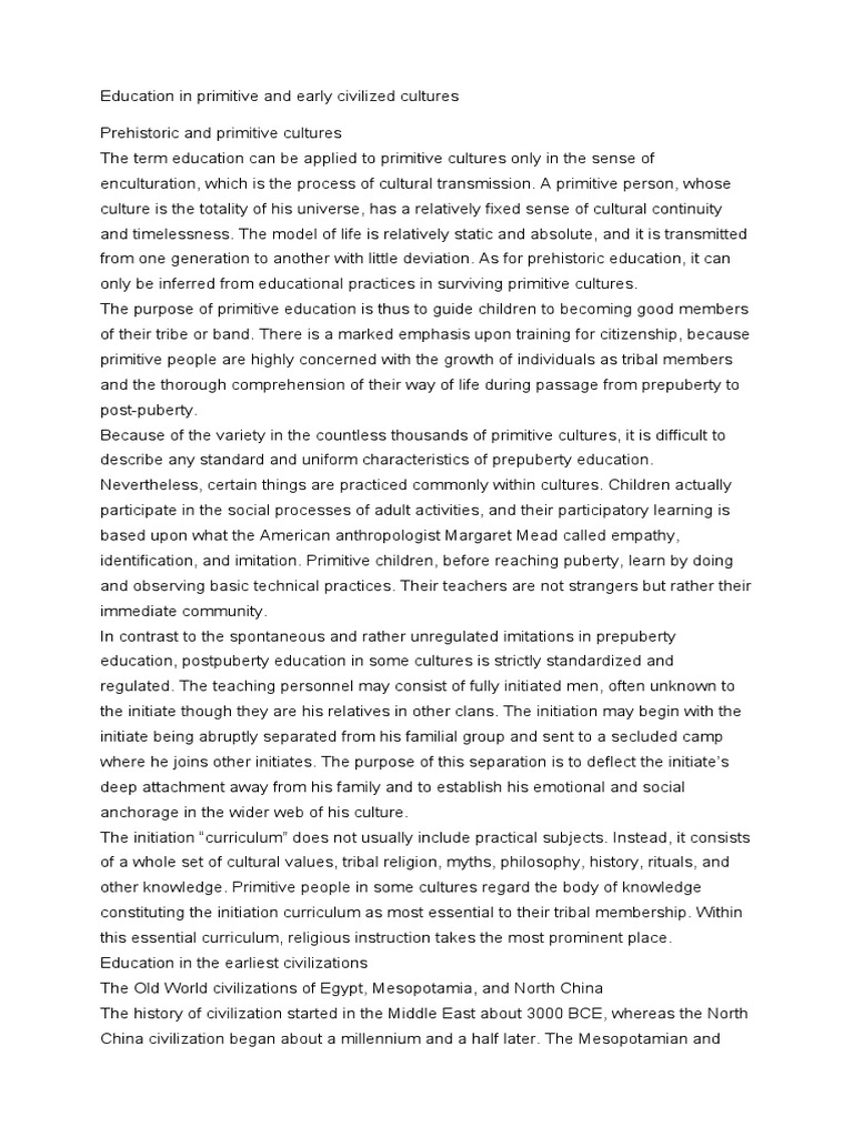Education in Primitive and Early Civilized Cultures | PDF | Ancient ...