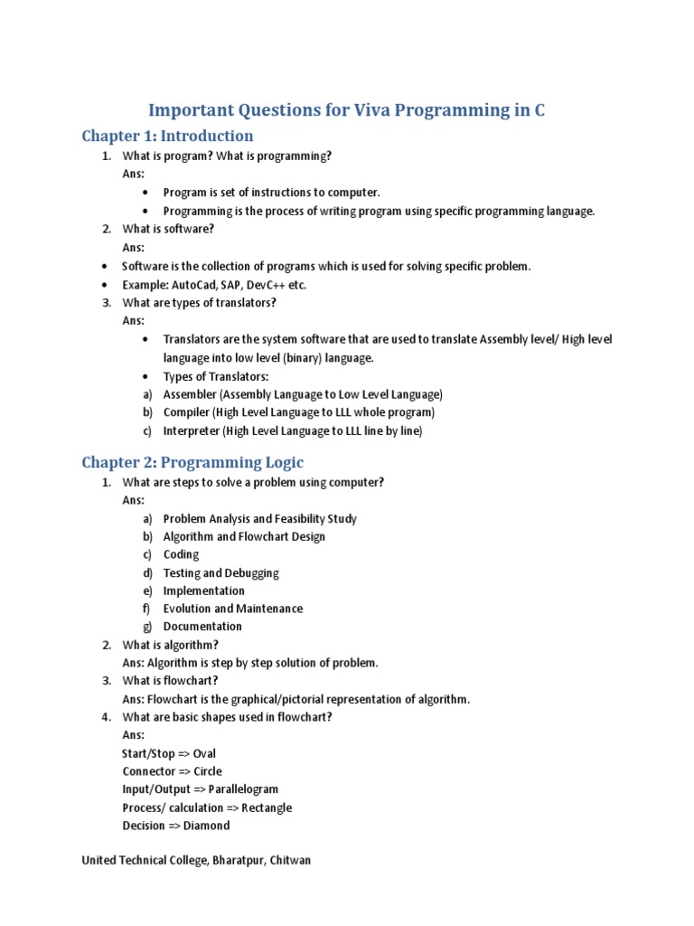 C Programming Viva Questions Guide | PDF | Subroutine | Pointer (Computer Programming)