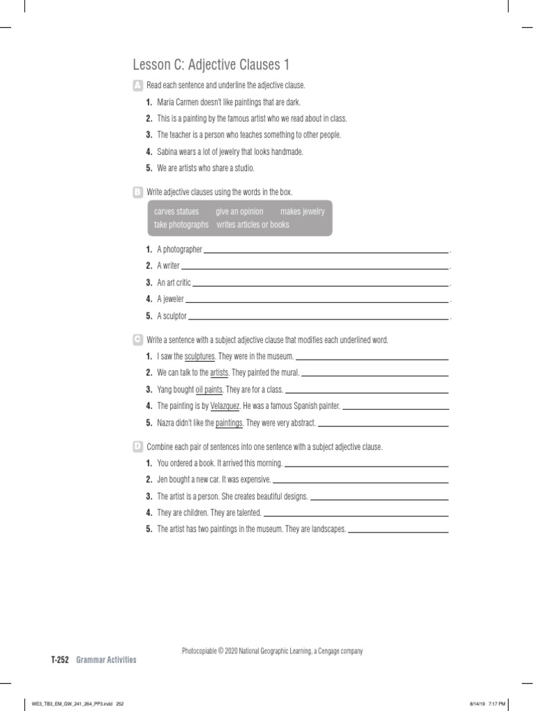 World English 3e Level 3 Grammar Activities Unit 6 Lesson C | PDF | Paintings | Grammar