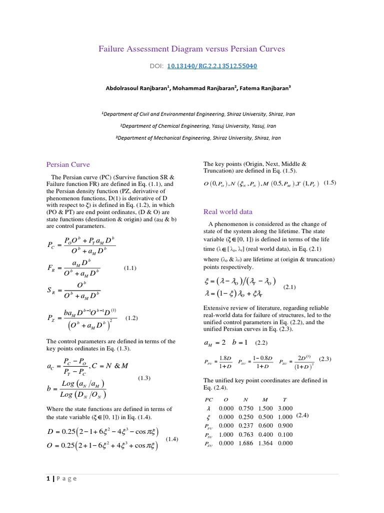 Failure Assessment Diagram Versus Persian Curves | PDF | Fracture ...