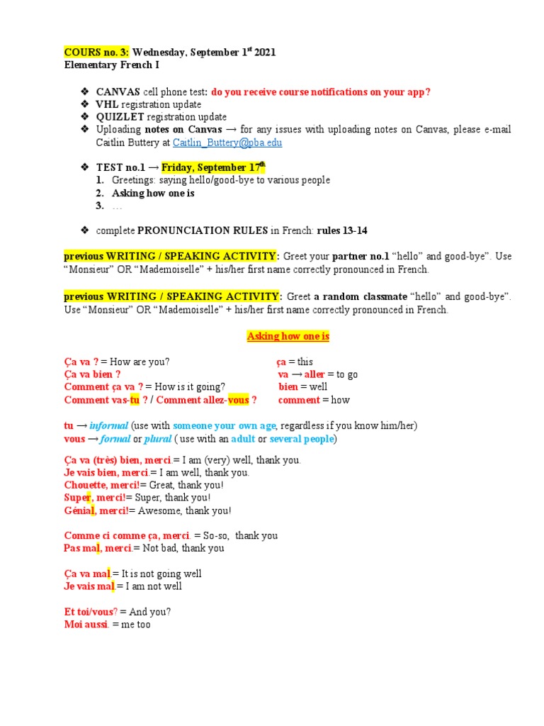 COURSE 3 Elem French 1 Canva | PDF